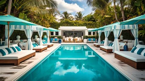 A Striking Image Of An Exclusive Beach Club S Pool Area Stock