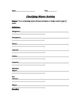 Classifying Matter Lab Activity By BC Science Guy TPT