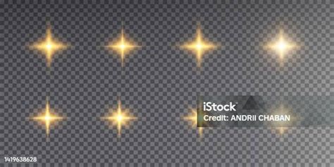 다양한 빛나는 별의 컬렉션 태양 광선에서 눈부심의 세트 빛이 번쩍입니다 광선 효과 불꽃 광채 빛 검은색 배경에 벡터 일러스트레이션 공휴일에 대한 스톡 벡터 아트 및 기타