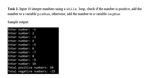 Video Solution Task 2 Input 10 Integer Numbers Using A While Loop