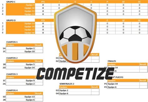 Plantilla Excel Para Torneo De 16 Equipos Llaves Diagrama Competize
