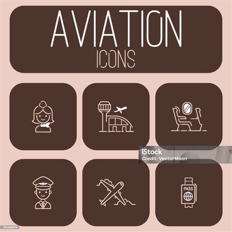 항공 아이콘 벡터 세트 항공사 개요 그래픽 그림 공항 교통 여객 디자인 출발 공항에 대한 스톡 벡터 아트 및 기타 이미지