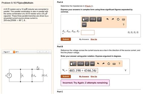 solved problem 9 16 pspice multisim part a determine the impedances in