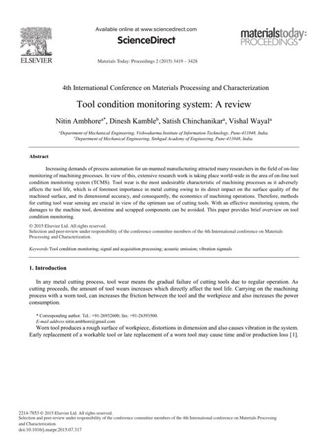 Pdf Tool Condition Monitoring System A Review