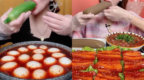 먹방 Spicy China Foods 🌶️ Noodles Eggs Boiled Zucchini Eating