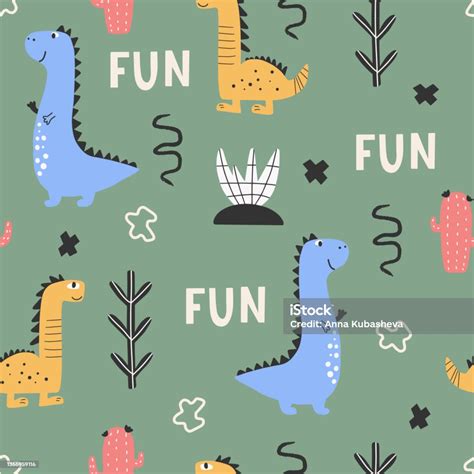 다양한 공룡귀여운 매끄러운 패턴 패브릭을 위한 창의적인 유치한 배경 0명에 대한 스톡 벡터 아트 및 기타 이미지 0명 공룡 귀여운 Istock