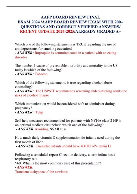 Aafp Board Review Final Exam 2024 Aafp Board Review Exam With 200 Questions And Correct