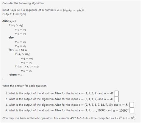 Solved Consider The Following Algorithm Write The Answer For Chegg