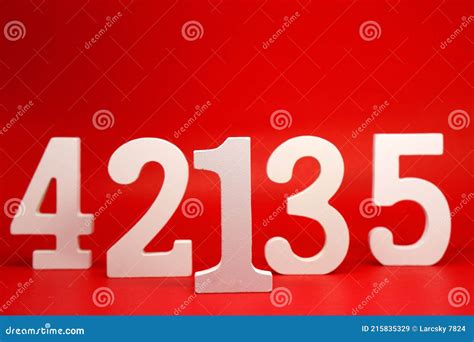 Counting Numbers 1 2 3 4 5 White Number Wooden On Red Background With Copy Space One Two Three