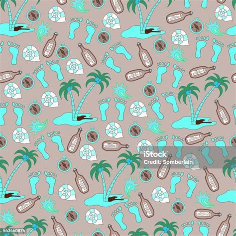 말풍선이 있고 손으로 그린 낙서 여름 휴가 테마 이음새 없는 패턴 그리기에 대한 스톡 벡터 아트 및 기타 이미지 그리기 껍데기 나침반 Istock