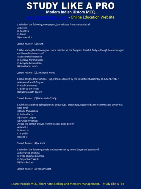 Modern Indian History Objective Questtions And Answers High Order Mcqs Pdf Indian National