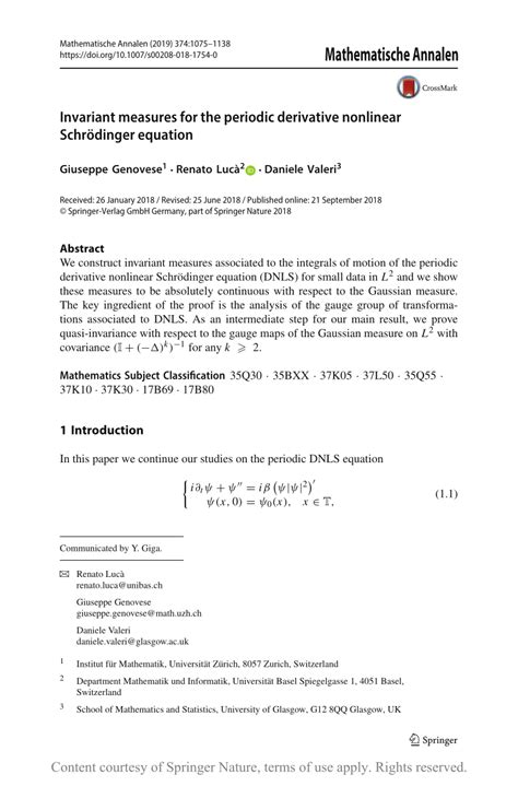 Invariant Measures For The Periodic Derivative Nonlinear Schr Odinger Equation Request Pdf