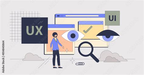 Ui And Ux Design For Website Development Tiny Person Neubrutalism Concept User Experience And