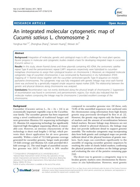 Pdf An Integrated Molecular Cytogenetic Map Of Cucumis Sativus L