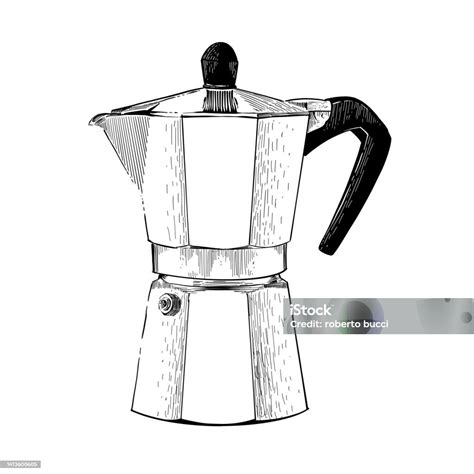 이탈리아 커피 메이커 오 모카 냄비 커피를 만들기위한 일련의 물건 흰색 배경에 고립 된 흑백 벡터 일러스트레이션 드로잉에 대한 스톡 벡터 아트 및 기타 이미지 Istock