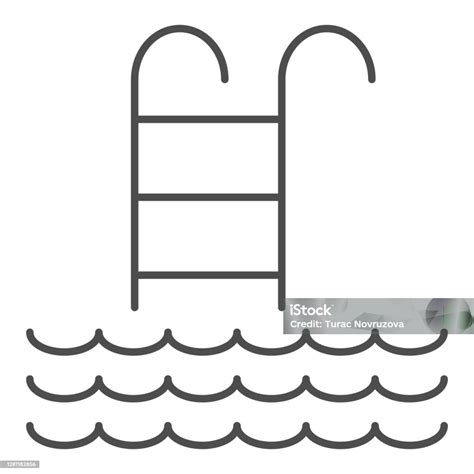 오픈 바다 얇은 라인 아이콘 바다 크루즈 개념 흰색 배경에 수영장 표지판 모바일 개념과 웹 디자인을위한 윤곽 스타일 사다리와