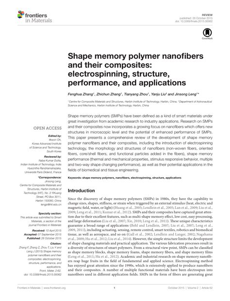 Pdf Shape Memory Polymer Nanofibers And Their Composites