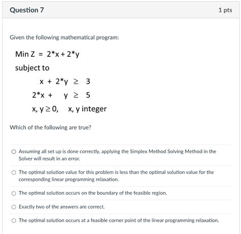 Solved Question 7 1 Pts Given The Following Mathematical