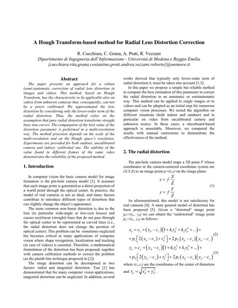 PDF A Hough Transform Based Method For Radial Lens Distortion Correction