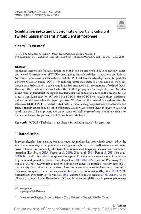 Scintillation Index And Bit Error Rate Of Partially Coherent Twisted