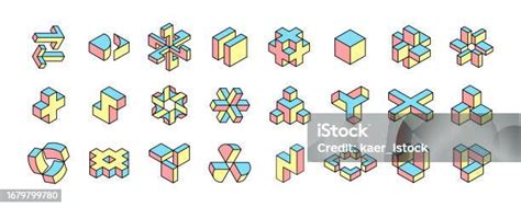아이소메트릭 육각형 별 화살표 입방체 및 추상 로고가 설정됩니다 착시 희미한 색상의 복고풍 3d 아이콘 세트 3차원 형태에 대한 스톡 벡터 아트 및 기타 이미지 Istock