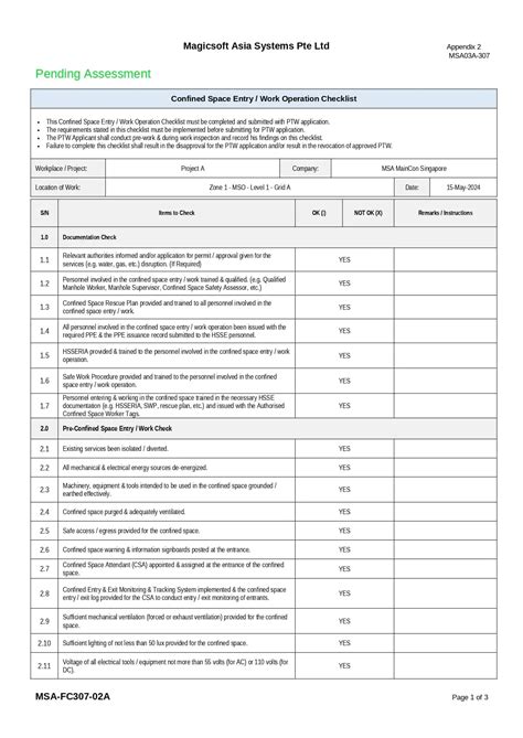 Confined Space Checklist Confined Space Entry Program