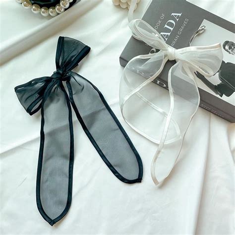 러브미윤 쉬폰 시스루 오간자 롱 리본 셀프 웨딩 헤어 자동핀