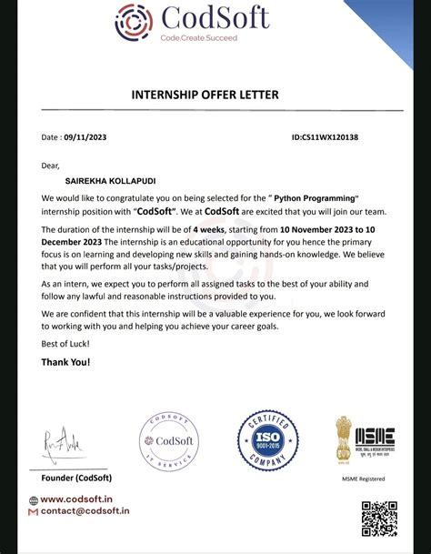 Codsoft Pythonintern Softwaredeveloper Internship Excited Sai