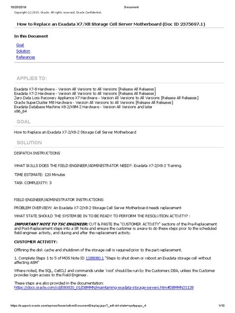 How To Replace An Exadata X7 X8 Storage Cell Server Motherboard Doc Id 2375697 1 Pdf