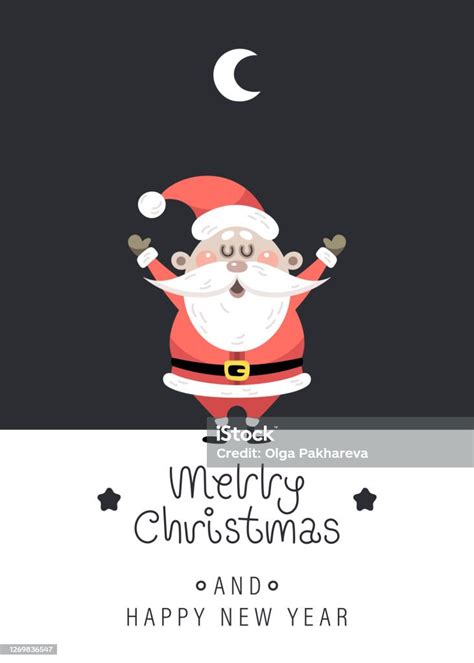 메리 크리스마스와 행복한 새해 인사말 카드 귀여운 크리스마스 장미 빛 산타 클로스 달과 인사말 문자 벡터 그림입니다 겨울에 대한 스톡 벡터 아트 및 기타 이미지 Istock