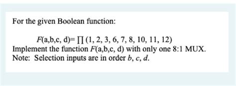 Solved For The Given Boolean Function Fabc D Ii 1