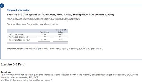 Solved Required Information Exercise Changes In Variable Chegg