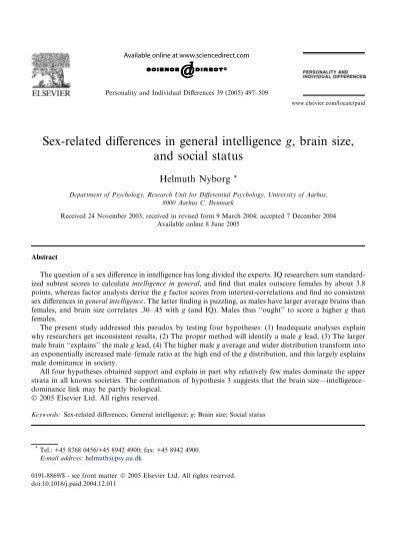 Sex Related Differences In General Intelligence G Brain Size And
