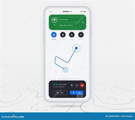 Map Gps Navigation Ux Ui Concept Smartphone Map Application Destination Point On Screen App