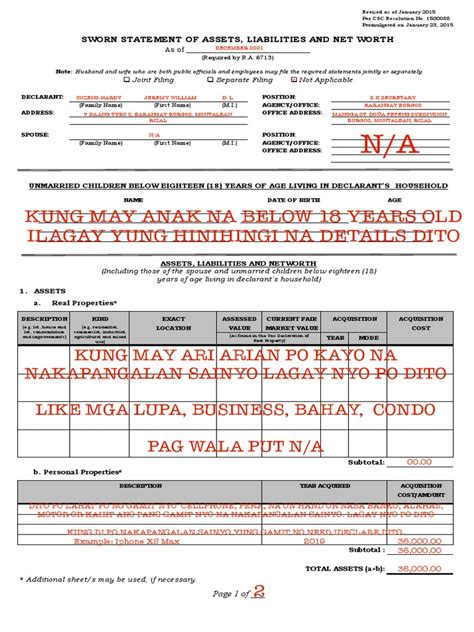 Saln Form Sample Pdf Net Worth Economies