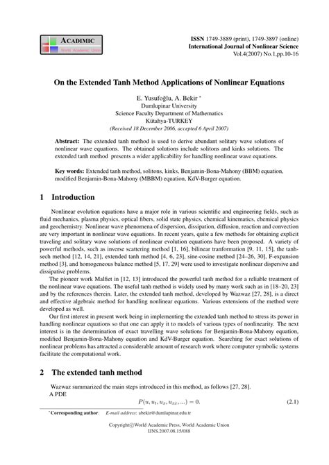 Pdf On The Extended Tanh Method Applications Of Nonlinear Equations