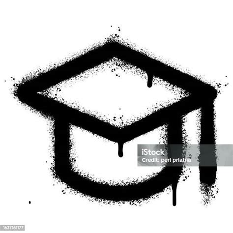 스프레이 페인티드 그래피티 졸업 모자 아이콘 흰색 배경으로 격리된 스프레이 그래피티 흰색 위에 검은색으로 오버레이 스프레이가 있는 졸업 기호 벡터 그림입니다 그런지 이미지