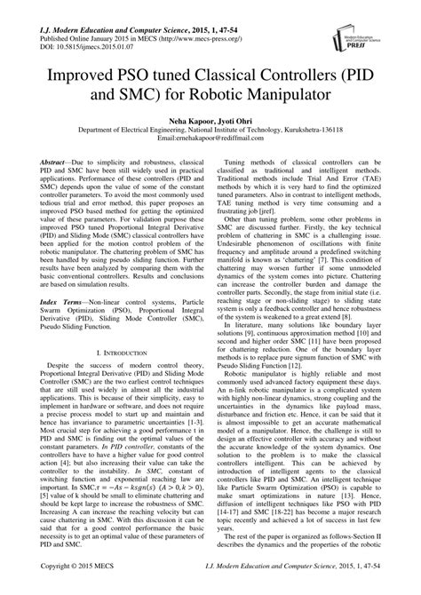 Pdf Improved Pso Tuned Classical Controllers Pid And Smc For Robotic Manipulator