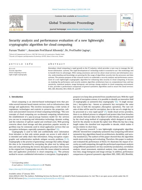 Pdf Security Analysis And Performance Evaluation Of A New Lightweight Cryptographic Algorithm