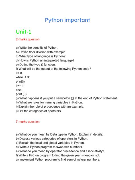 Python All Unit Important Questions Pdf Computer Programming