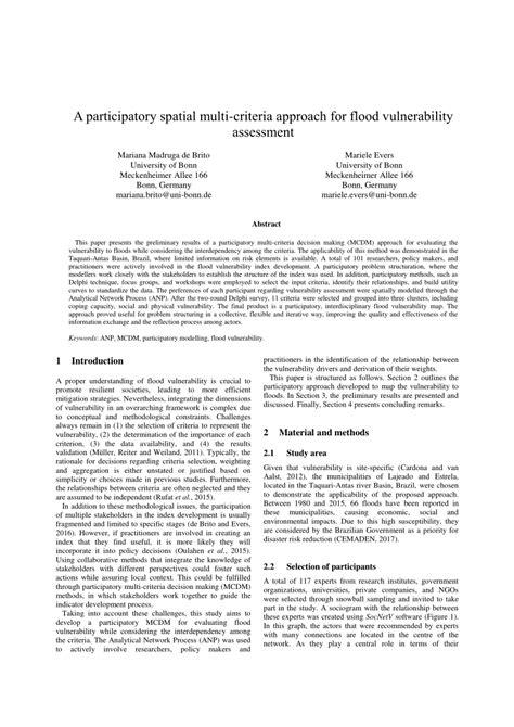 Pdf A Participatory Spatial Multi Criteria Approach For Flood Vulnerability Assessment