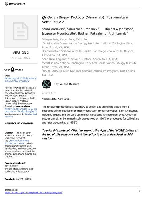 Pdf Organ Biopsy Protocol Mammals Post Mortem Sampling V2