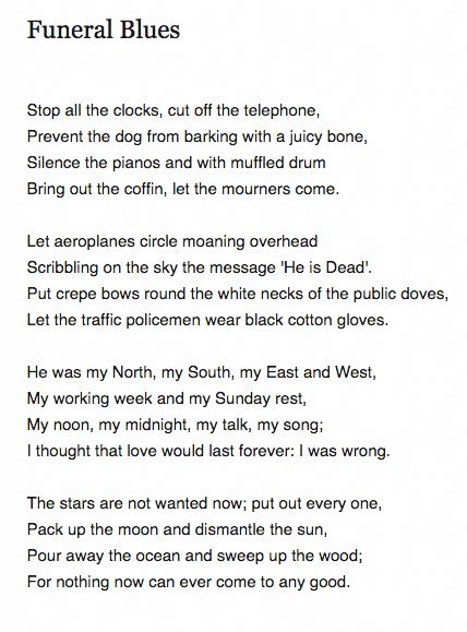 Funeral Blues Poem Aemiio Zos