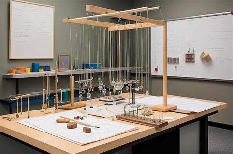 Premium AI Image Illustrate A Physics Lab Setup With Pendulums Magnets And Other Experimental