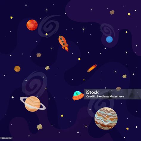벡터 일러스트 레이 션의 공간 우주 만화 행성 소행성 혜성 로켓 개념에 대한 스톡 벡터 아트 및 기타 이미지 개념 개체 그룹 과학 Istock