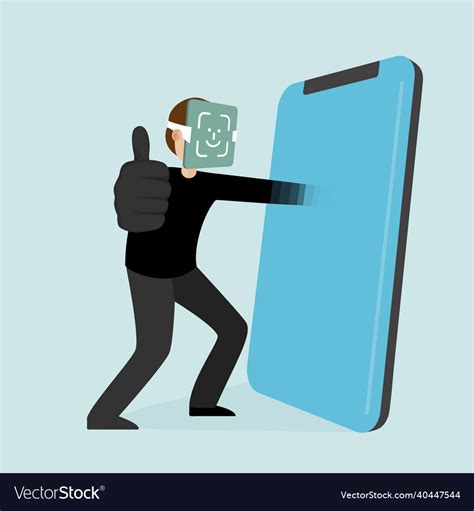 Thief Hacks The Face Id And Gets Into Phone Vector Image