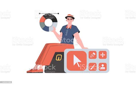 한 남자가 손에 색깔 바퀴를 들고 앉아 있습니다 격리 프레젠테이션을 위한 요소 가상현실에 대한 스톡 벡터 아트 및 기타 이미지 가상현실 개념 건강관리와 의술 Istock