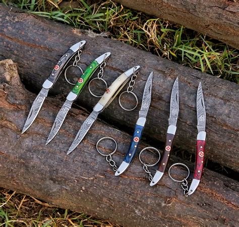 Mini Damascus Keychain Folding Pocket Knives Rahmat Cutlery