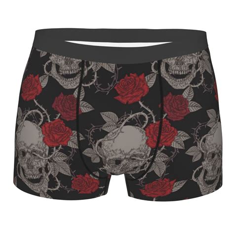 Disketp Skull And Red Roses Mens Boxer Briefs Soft And Breathable
