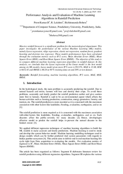 Pdf Performance Analysis And Evaluation Of Machine Learning